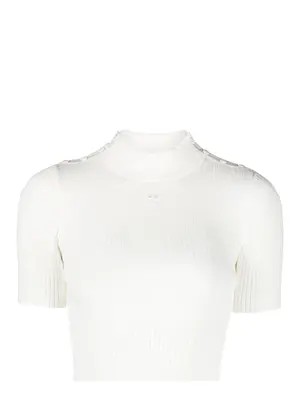 COURREGES Logo-embroidered Ribbed Crop Top - White