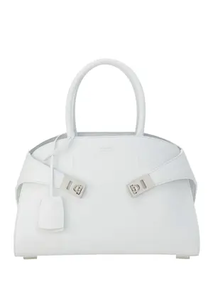 FERRAGAMO Small Hug Leather Tote Bag - White