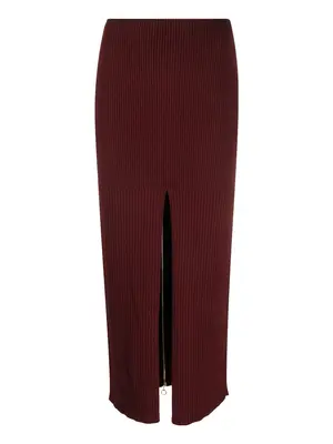 PATOU Merino-blend Ribbed Knit Midi Skirt - Red