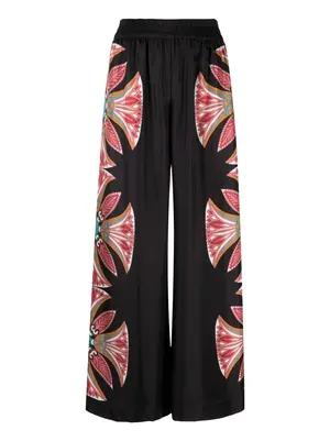 La DoubleJ Lotus-print Silk Palazzo Pants - Black