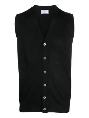 Fedeli V-neck Sleeveless Virgin Wool Cardigan - Black