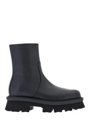 FERRAGAMO Round-toe Leather Ankle Boots - Black
