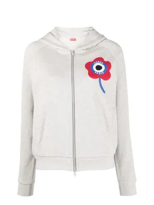 Kenzo Logo-print Zip-up Hoodie - Neutrals