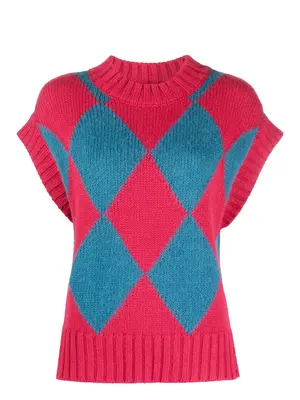 La DoubleJ Argyle Intarsia-knit Vest - Red