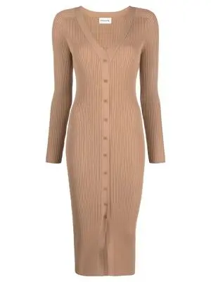 P.a.r.o.s.h Ribbed-knit Button-up Midi Dress - Brown