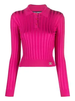 Dolce & Gabbana Logo-plaque Ribbed Polo Shirt - Pink