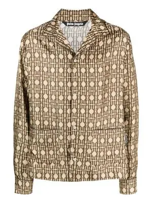 Palm Angels Monogram-print Silk Shirt - Brown