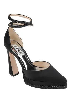Badgley Mischka Elaina Ankle Strap Pumps - Black Satin