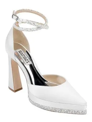 Badgley Mischka Elaina Ankle Strap Pumps - White Satin
