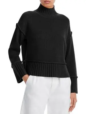 Aqua 100% Cashmere Boxy Mock Neck Sweater - Black