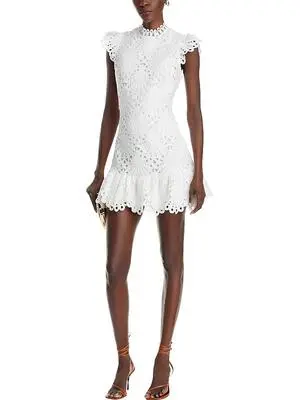 Aqua Mock Neck Lace Shift Dress Exclusive - White