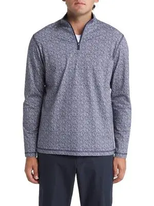 Bugatchi Ooohcotton® Print Quarter Zip Pullover - Navy