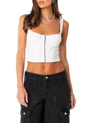 EDIKTED Isadora Ribbed Corset Crop Top - White