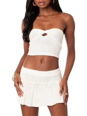 EDIKTED Kiera Twist Front Crop Tube Top - Cream