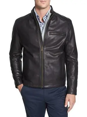 Cole Haan Lambskin Leather Moto Jacket - Black