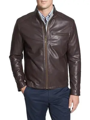 Cole Haan Lambskin Leather Moto Jacket - Java