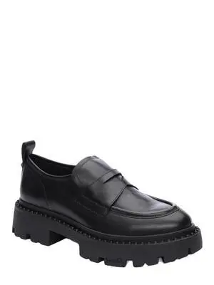 Ash Genial Studded Leather Platform Loafer - Black