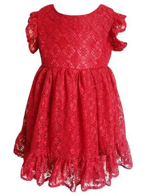 POPATU Ruffle Sleeve Lace Dress - Burgundy