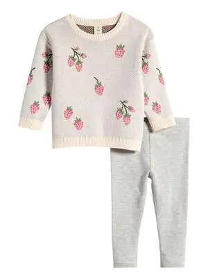 TUCKER + TATE Tucker + Tate Jacquard Sweater & Pants Set Ivory Berry Harvest- Grey