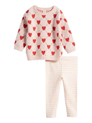 TUCKER + TATE Tucker + Tate Jacquard Sweater & Pants Set Pink English Heart Grid