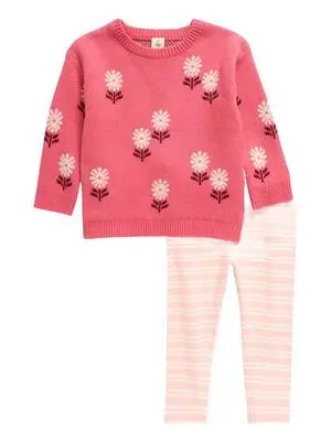TUCKER + TATE Tucker + Tate Jacquard Sweater & Pants Set Pink Rapture Floral Stripe