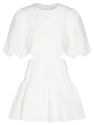 MSGM Cutout Gathered Shantung Mini Dress - White