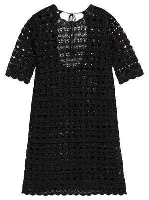 GANNI Metallic Open-knit Mini Dress - Black