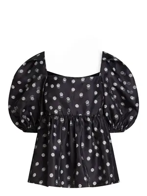 Stine Goya Kinsley Gathered Floral-print Organza Top - Midnight Blue