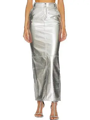 LOVERS AND FRIENDS Monique Faux Leather Maxi Skirt - Metallic Silver