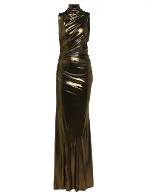 Blumarine Cutout Ruched Gown - Silver
