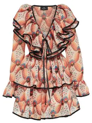 Etro Printed Ruffled Mini Dress - Orange