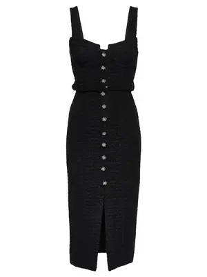 SELF-PORTRAIT Bouclé Midi Dress - Black