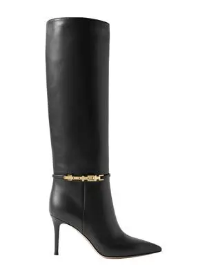 GIANVITO ROSSI Glove 85 Embellished Leather Knee Boots - Black