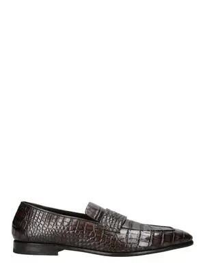 Zegna Crocodile Leather Penny Loafers - Brown