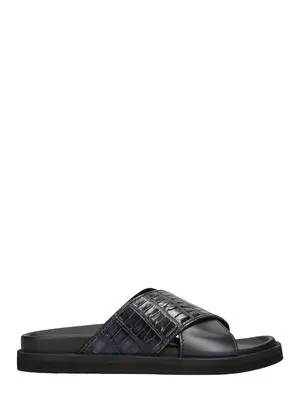 Zegna Crocodile Leather Sandals - Navy