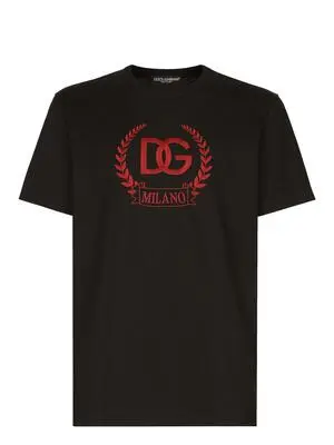 Dolce & Gabbana Cotton T-shirt With Dg Milano Logo Embroidery - Black