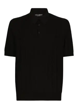 Dolce & Gabbana Silk Jacquard Polo-shirt With Dg Logo - Black