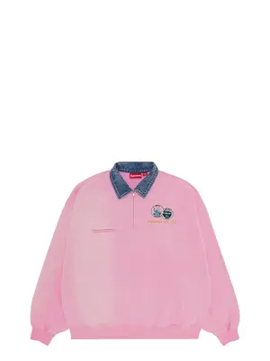 Supreme Denim Collar Half Zip Sweatshirt 'pink' Pink