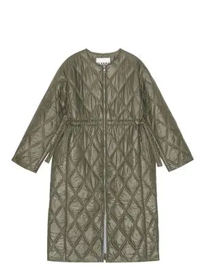 GANNI Quilted Long Coat - Green