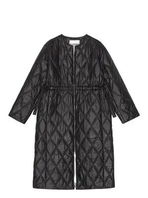 GANNI Quilted Long Coat - Black