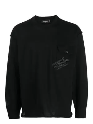 Dsquared2 Virgin Wool Ribbed Crew Neck Jumper With Chest Pocket - Black