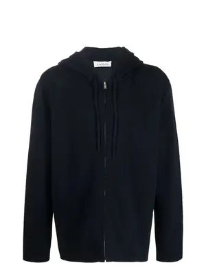LANVIN Logo-embroidered Knit Wool-blend Hoodie - Blue