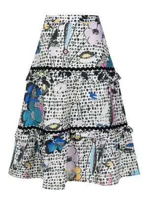 AMIR SLAMA Floral-print Tiered Midi Skirt - Multicolour