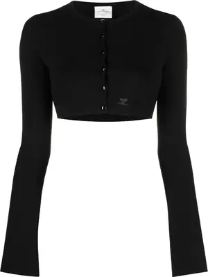 COURREGES Cropped Fine-knit Cardigan - Black