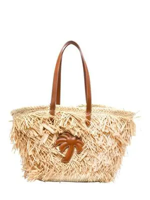 Palm Angels Palm-appliqué Raffia Tote - Neutrals