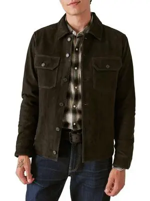 Lucky Brand Suede Military Shirt Jacket - Black