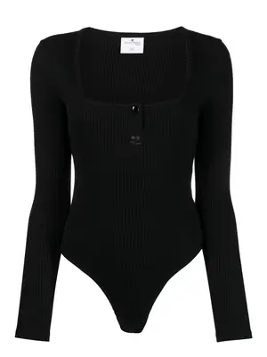 COURREGES Logo-embroidered Henley Bodysuit - Black
