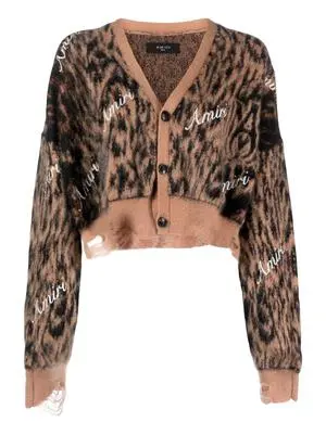 Amiri Leopard-print Cropped Cardigan - Brown
