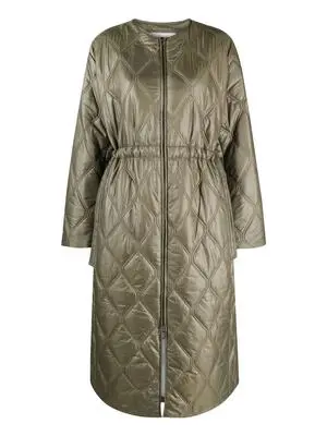 GANNI Drawstring Quilted Coat - Green