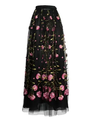 Giambattista Valli Floral-embroidered Tulle Maxi Skirt - Black